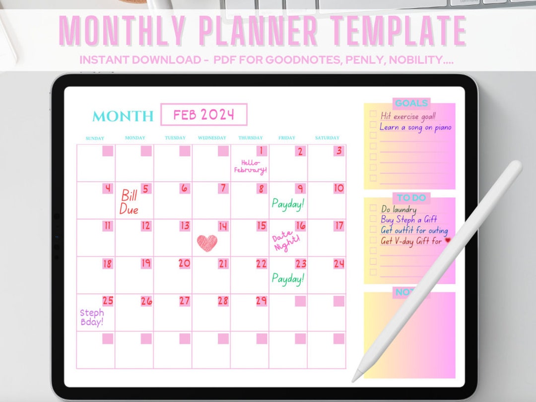 Undated Monthly Planner Template | Pastel Mode Design | Monthly Planner ...