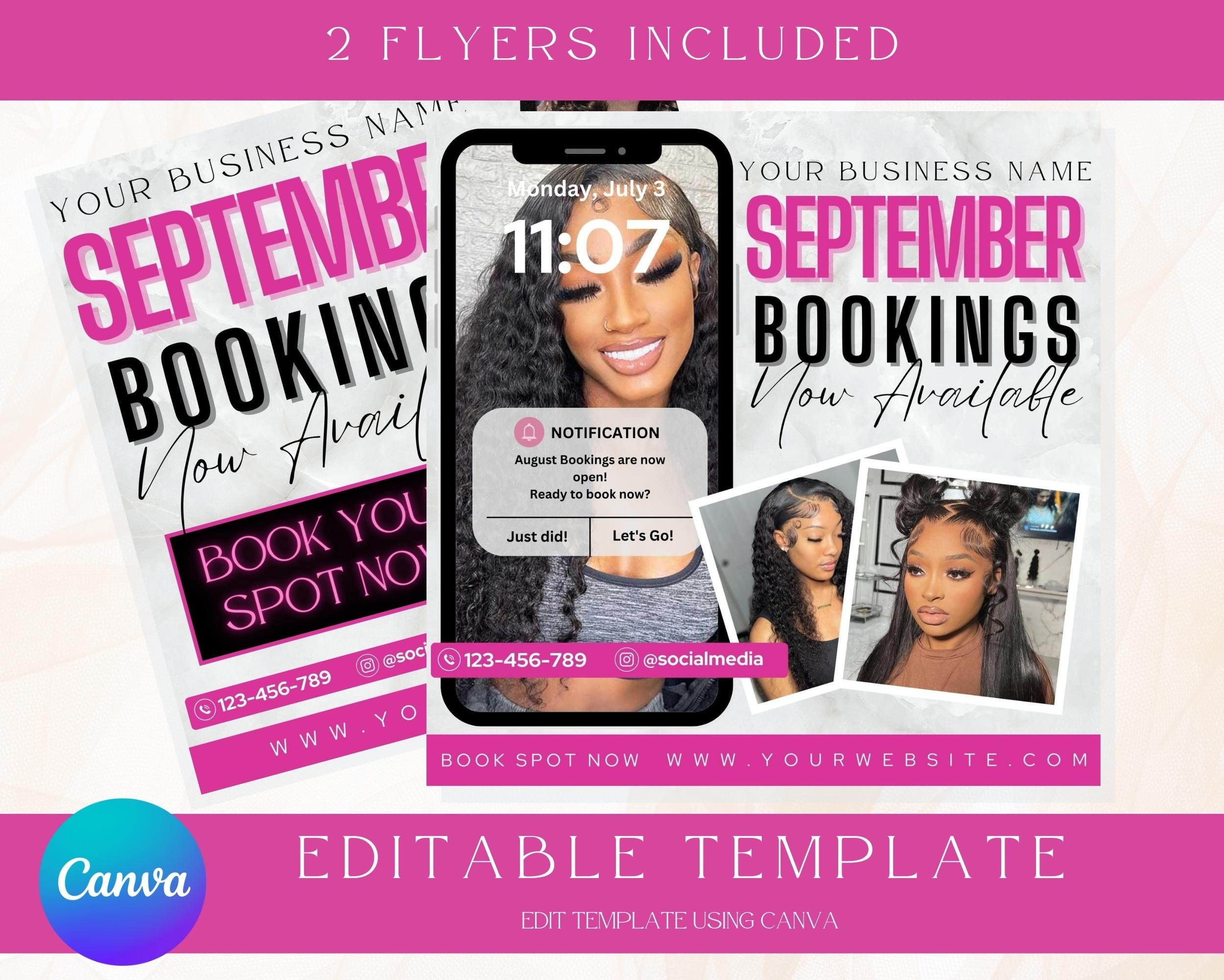 September Booking Flyer Bundle | Salon Appointment Template (digital ...