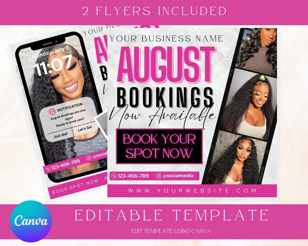August Booking Flyer Bundle | Hair, Lash, Nail Appointments (DIY ...