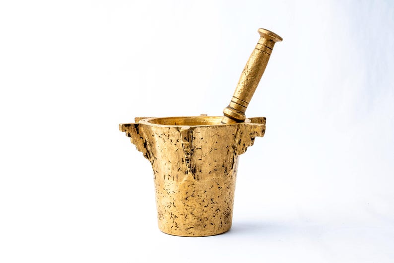 Antique Vintage Moroccan Brass Mortar and Pestle (MEHRAZ) – Handmade by ...