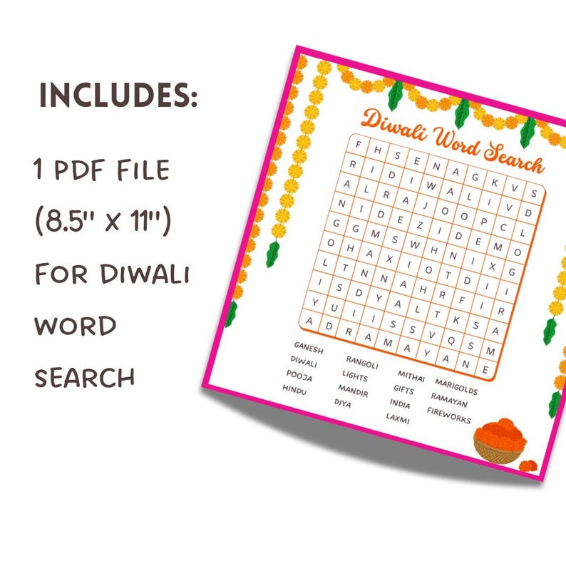 Diwali Word Search Activity for Kids Ages 5+, Digital Download ...