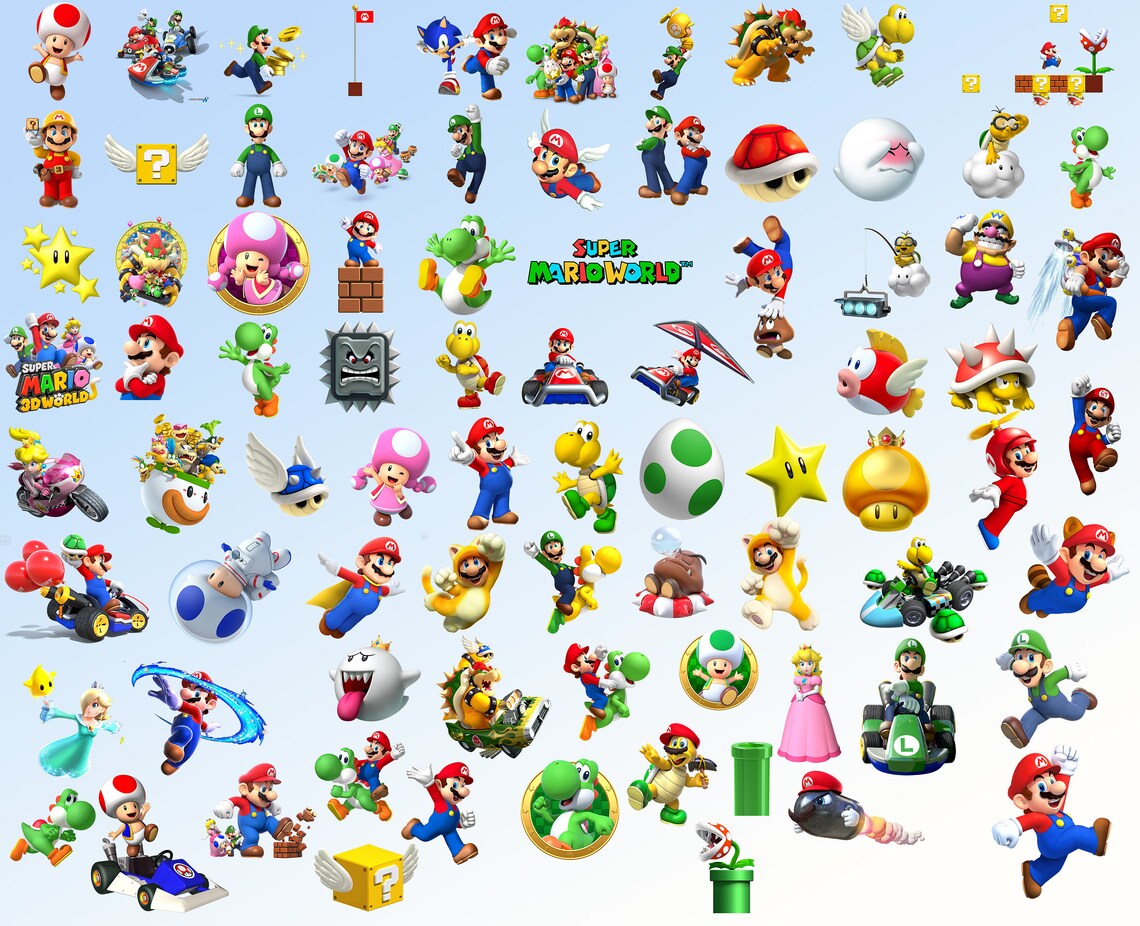 300 PNG Super Mario Files, Transparent Printable Clipart, Mario, Luigi ...