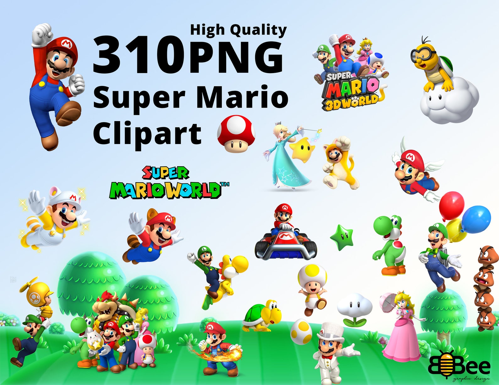 300 PNG Super Mario Files, Transparent Printable Clipart, Mario, Luigi ...