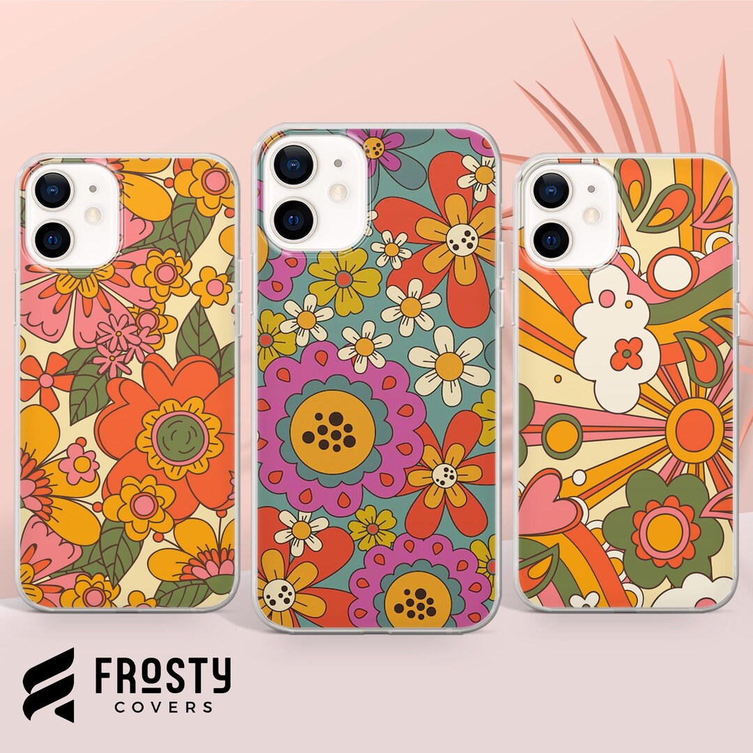 Retro Groovy Phone Case Floral Hippie Cover for iPhone 17 Pro Max, 16e ...