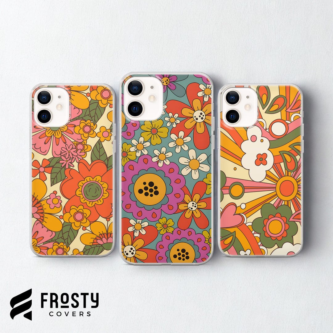 Retro Groovy Phone Case Floral Hippie Cover for iPhone 17 Pro Max, 16e ...