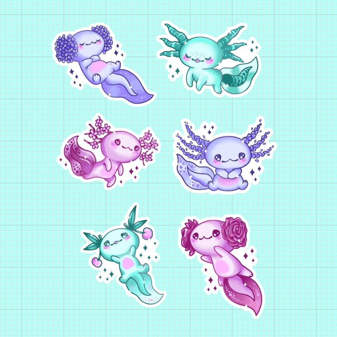 Botanical Axolotl 2.5 Inch Stickers - Cute, Kawaii Stickers, Axolotl ...