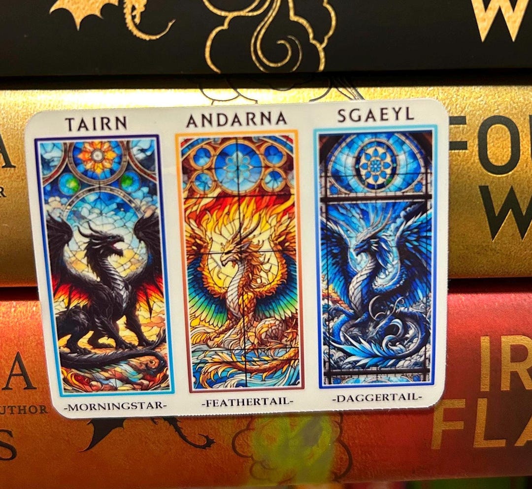 Tairn Andarna And Sgaeyl Stained Glass Sticker Fourth Wing Iron Flame
