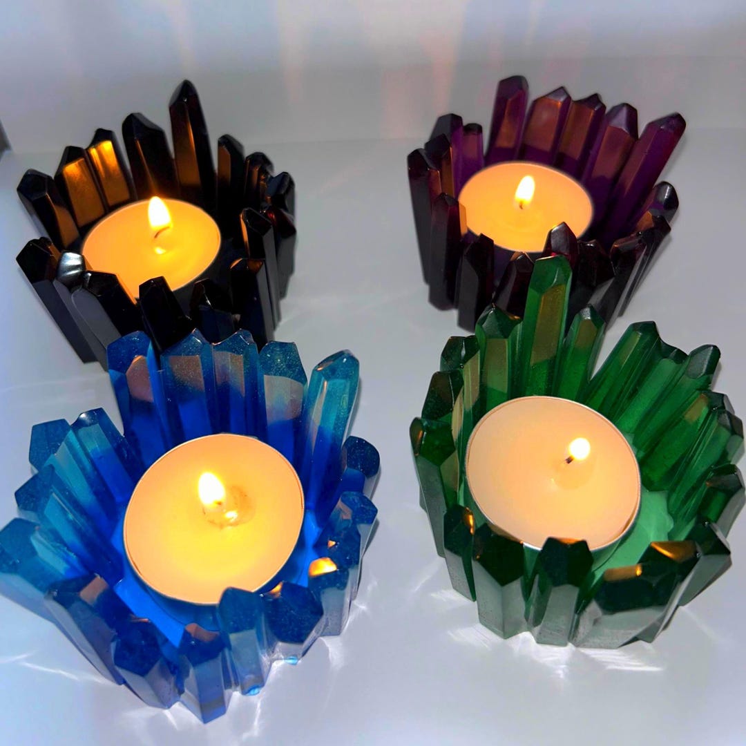 Crystal Tea Light Holders Resin in Various Colors and Handmade to Order ...