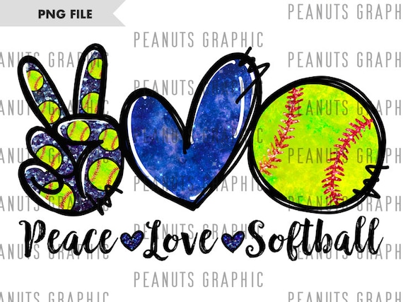 Peace Love Softball PNG Sublimation Design Blue Digital - Etsy