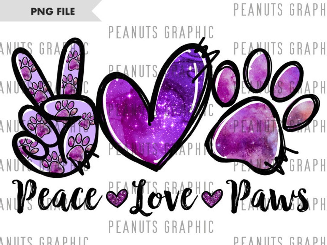 Peace Love Paws PNG, Sublimation Design, Paw Print, Purple, Digital ...