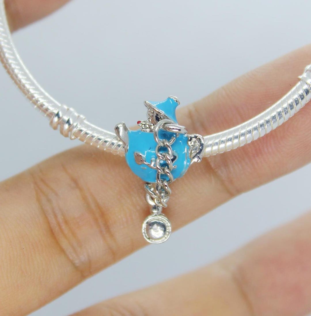 Blue Teapot Charm With Silver Chain Dangle, Tea Lover Jewelry, Unique ...