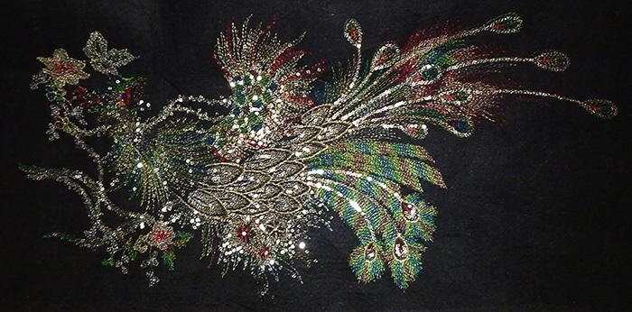 28*56cm Large Phoenix Embroidery and Paillette Patch Applique on Black ...