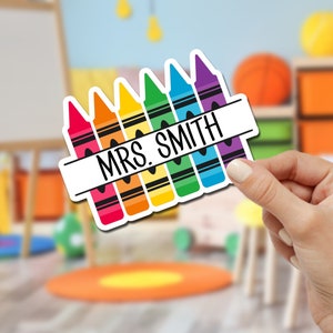 Customizable Teacher Name Sticker Crayon Elementary High School ...