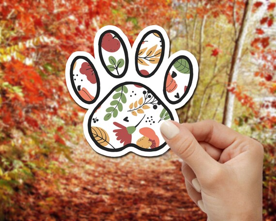 Dog Paw Print Sticker Autumn Floral Sticker Fall Decal Pet - Etsy