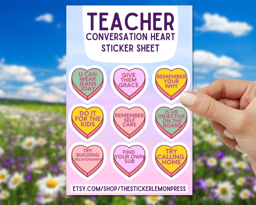 Teacher Funny Conversation Heart Sticker Sheet, Gift for Educators ...