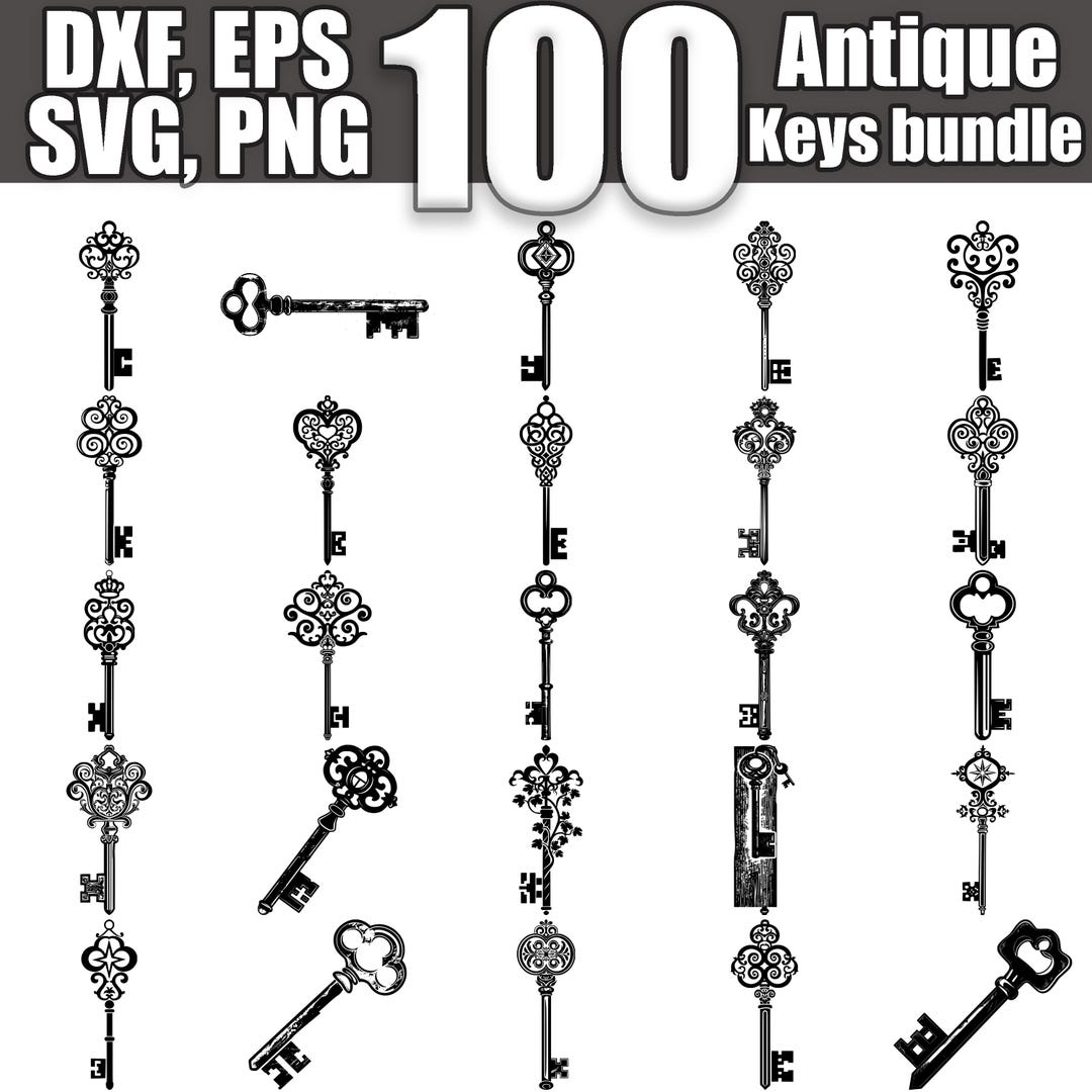 Antique Keys SVG Bundle, Set of 100, Instant Digital Download Svg Png ...