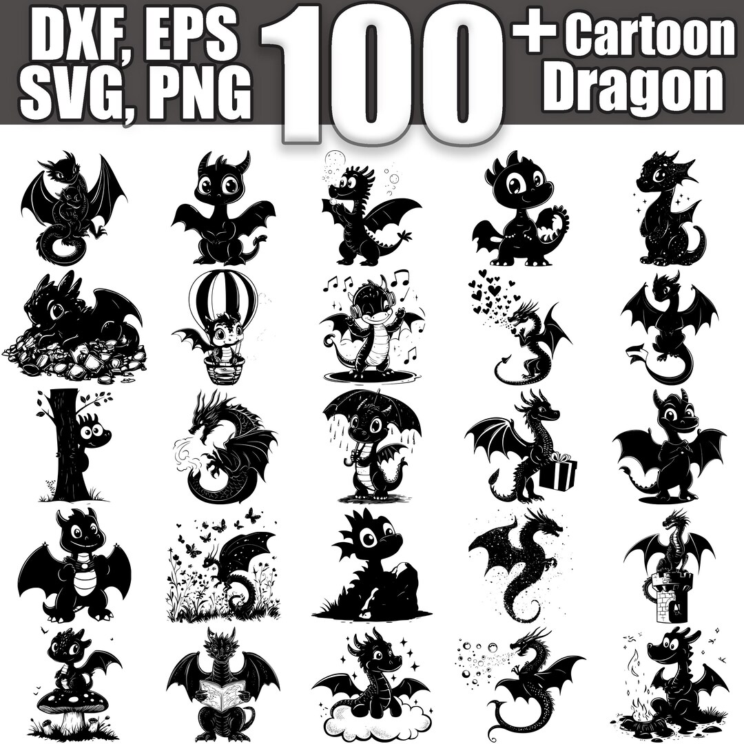 Cartoon Dragon SVG Bundle, Set of 100, Instant Digital Download Svg Png ...