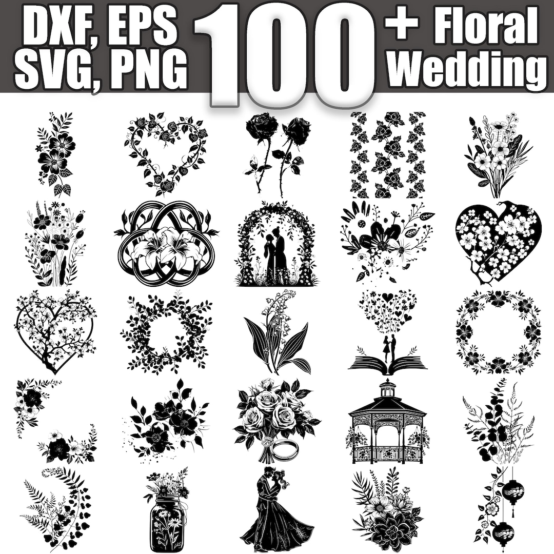 Floral Wedding SVG Bundle, Set of 100, Instant Digital Download Svg Png ...