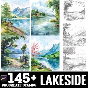 145+ Lakeside Nature Scene Procreate Brush Set | Stamps for Procreate | Instant Digital Download ...