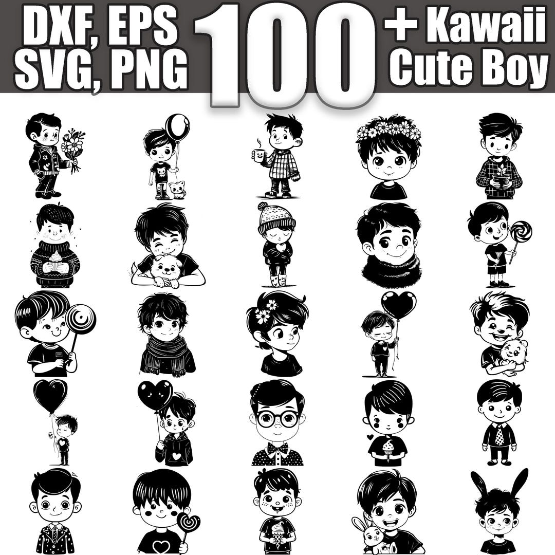 Kawaii Cute Boy SVG Bundle, Set of 100, Instant Digital Download Svg ...