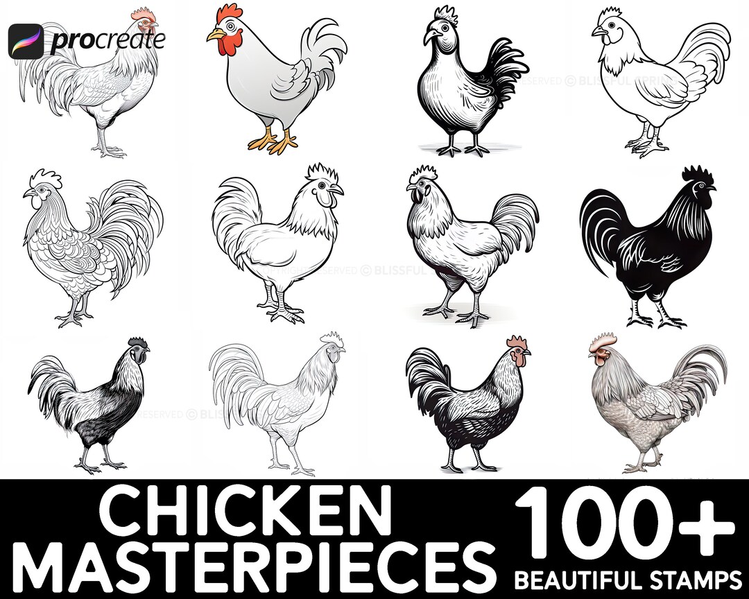 100+ Chicken Procreate Brush Set | Unique Chicken Stamp Brushes ...