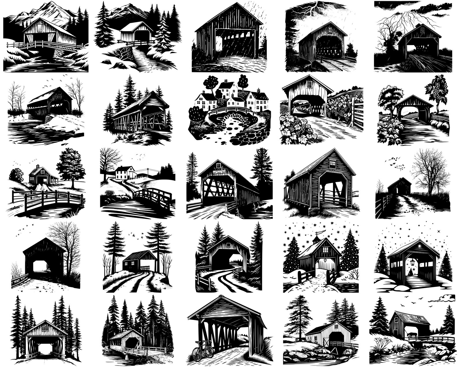 Covered Bridge SVG Bundle: 100 Countryside Designs (digital Download ...
