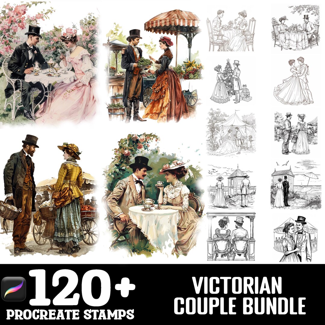 120+ Victorian Couple Procreate Brush Set | Stamps for Procreate ...