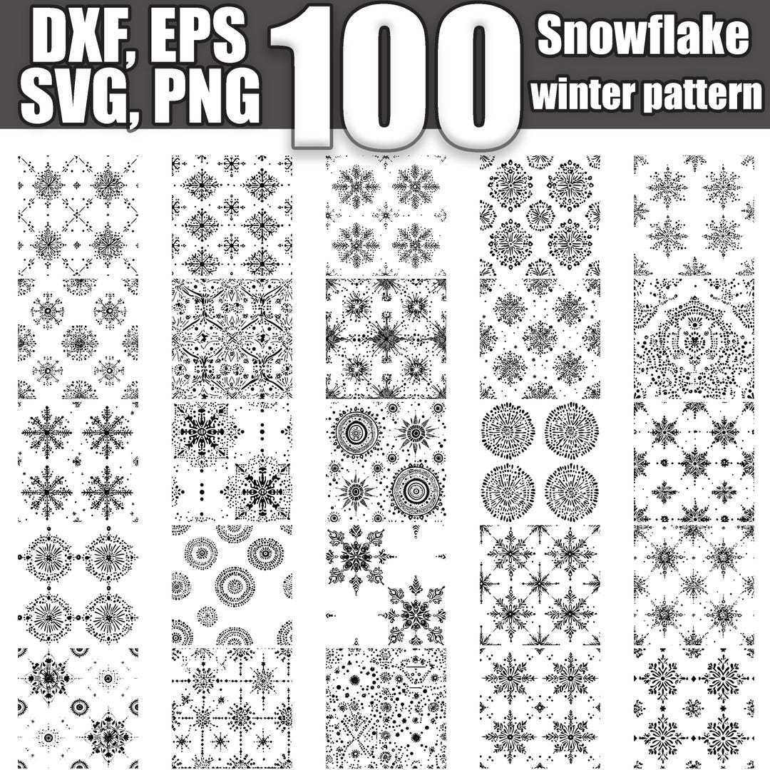 Snowflake Seamless Pattern SVG Bundle: 100 Winter Designs (digital ...
