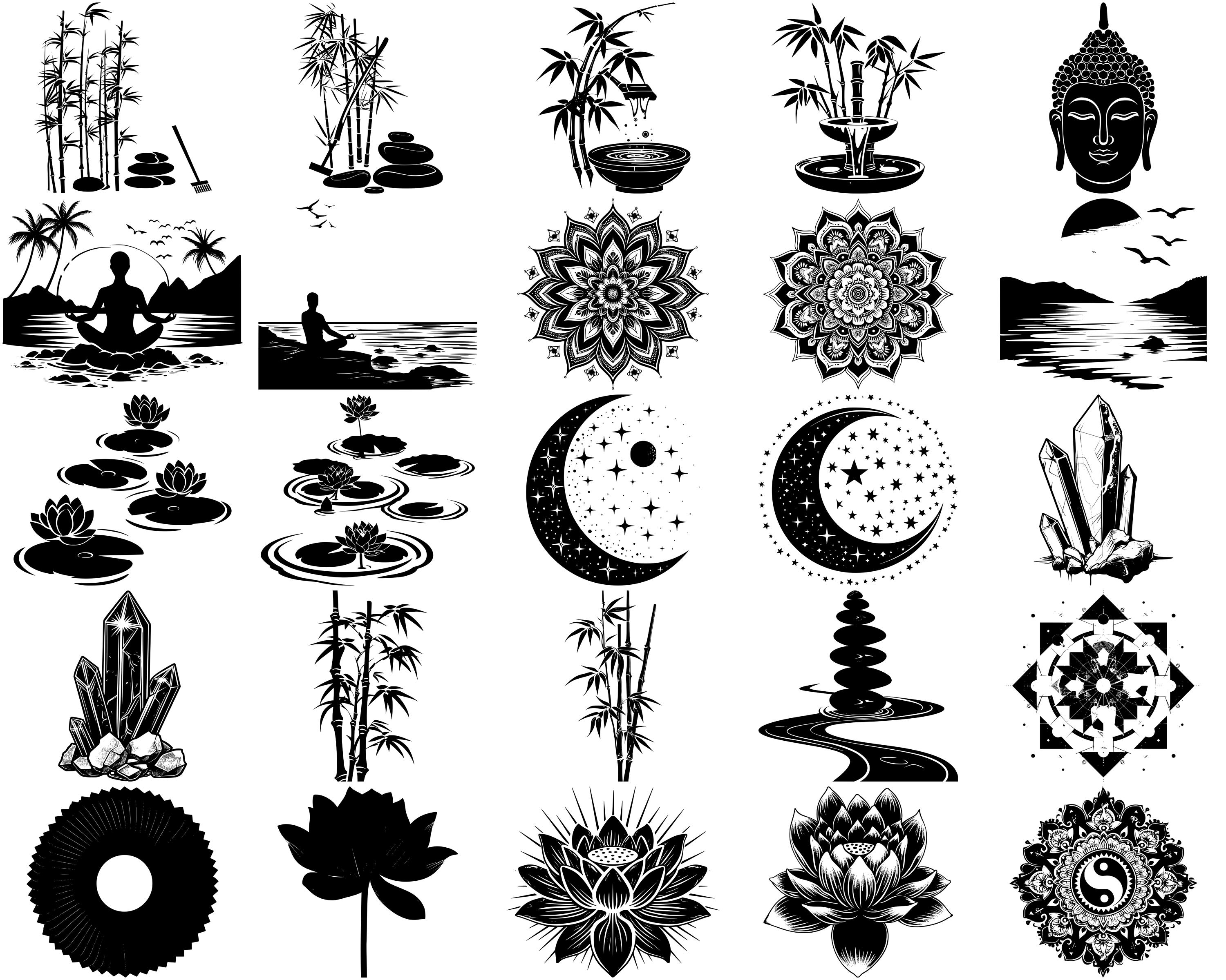 Zen Meditation SVG Bundle: 100 Lotus, Mandala Designs (digital Download ...