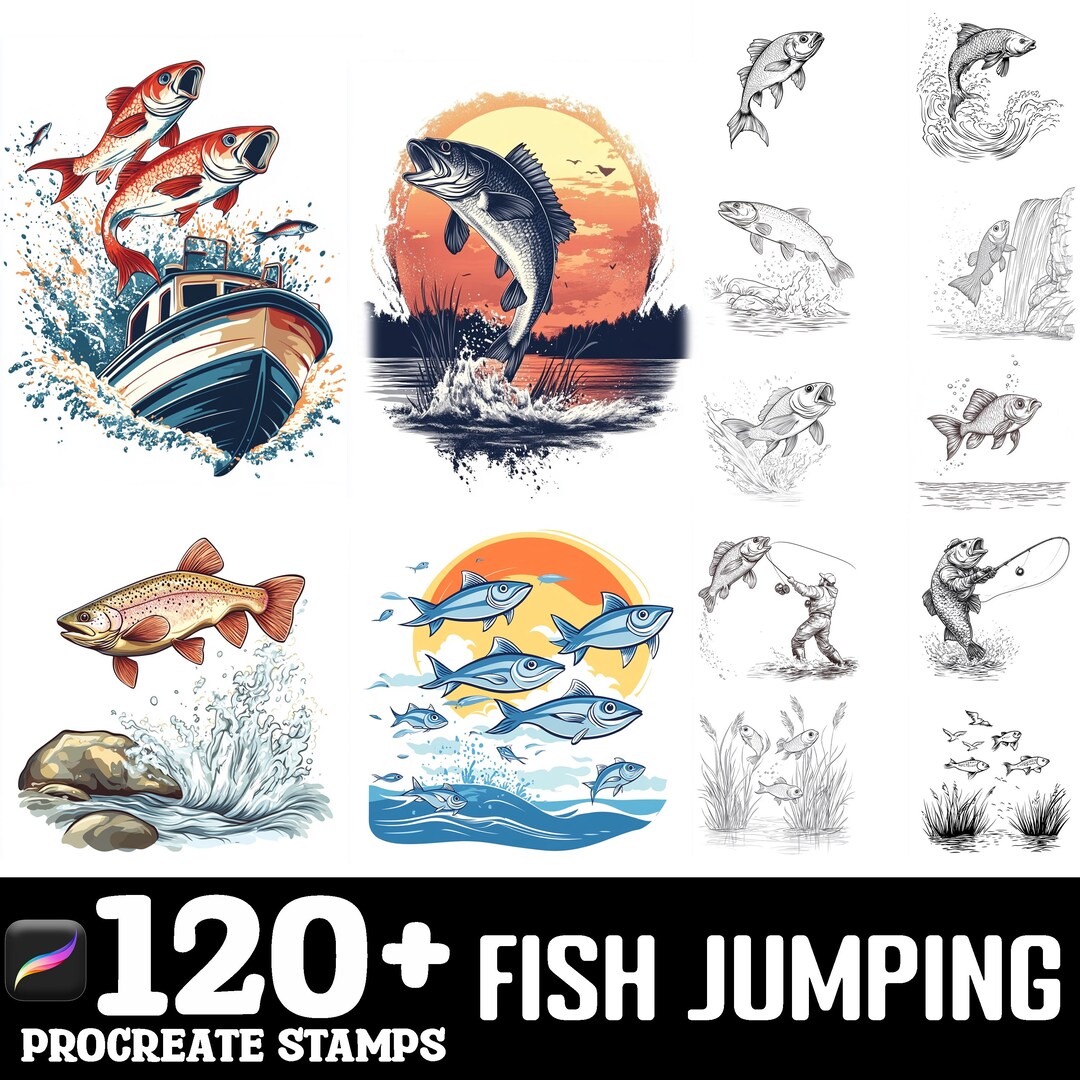 120+ Fish Jumping Procreate Brush Set | Stamps for Procreate | Instant ...