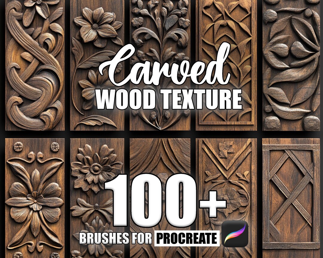 Carved Wood Procreate Brushes: 100+ Seamless Texture Patterns (digital ...