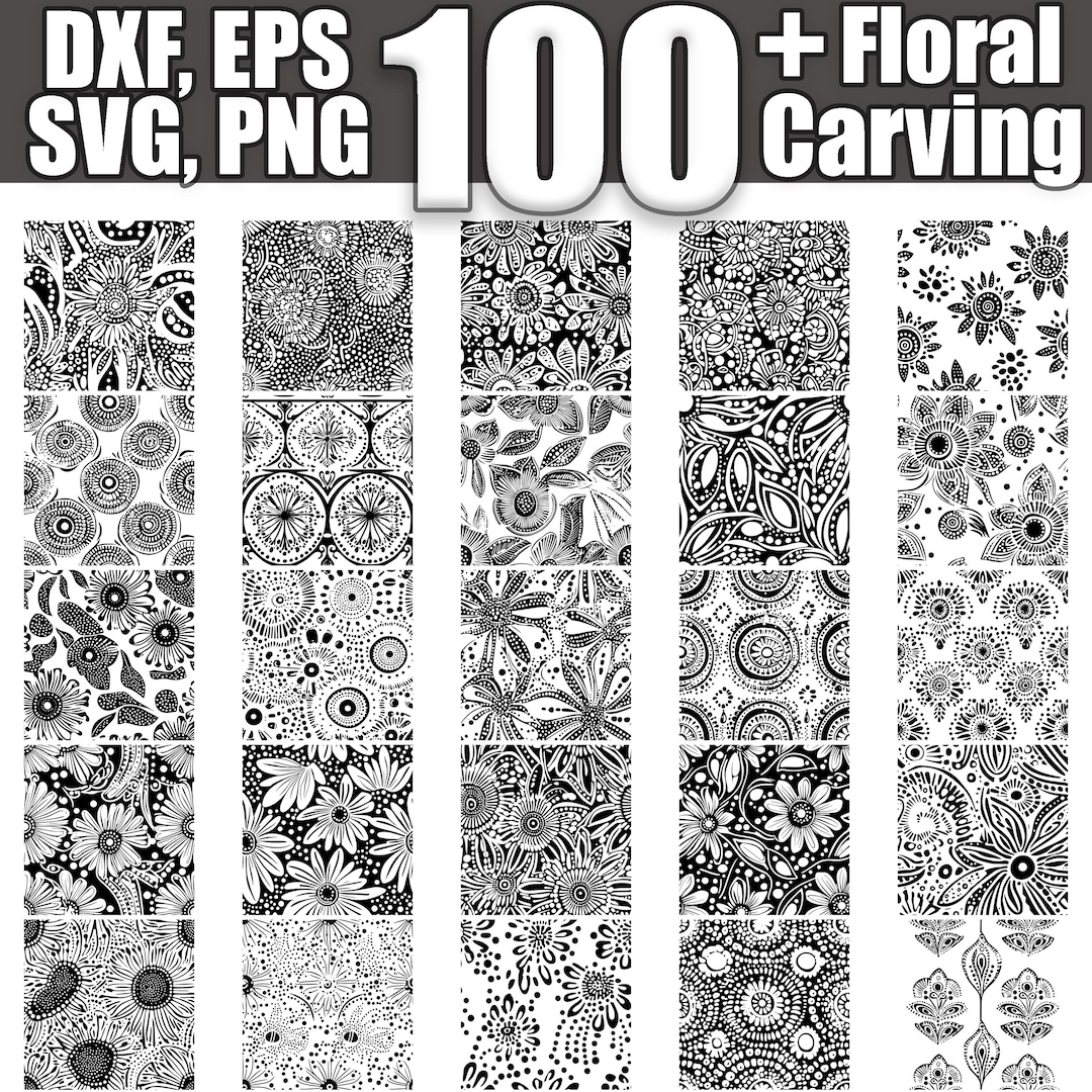 Floral Carving Seamless Pattern SVG Bundle: 100 Intricate Designs ...