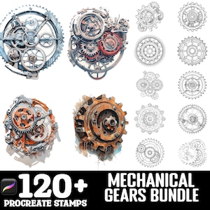 128+ Mechanical Gears Procreate Brush Set | Stamps for Procreate ...