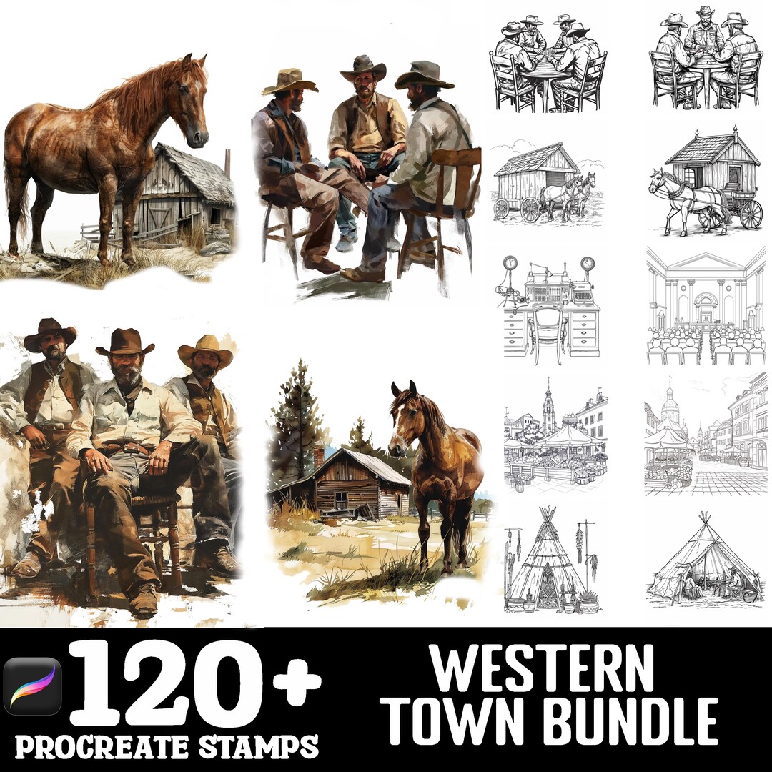 128+ Western Town Procreate Brush Set | Stamps for Procreate | Instant ...