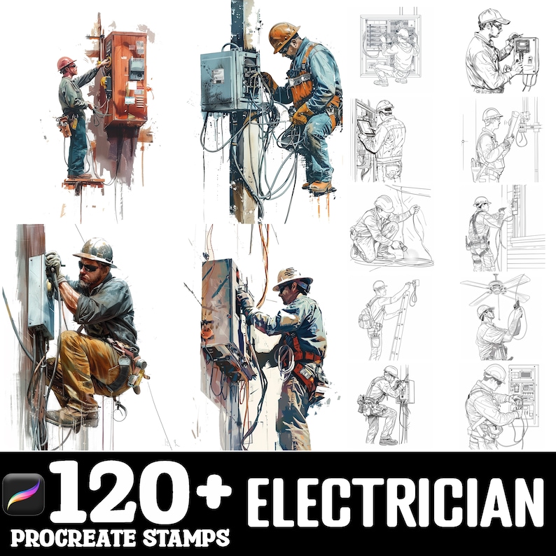 100+ Electrician Procreate Brush Set | Procreate Stamp Brushes ...