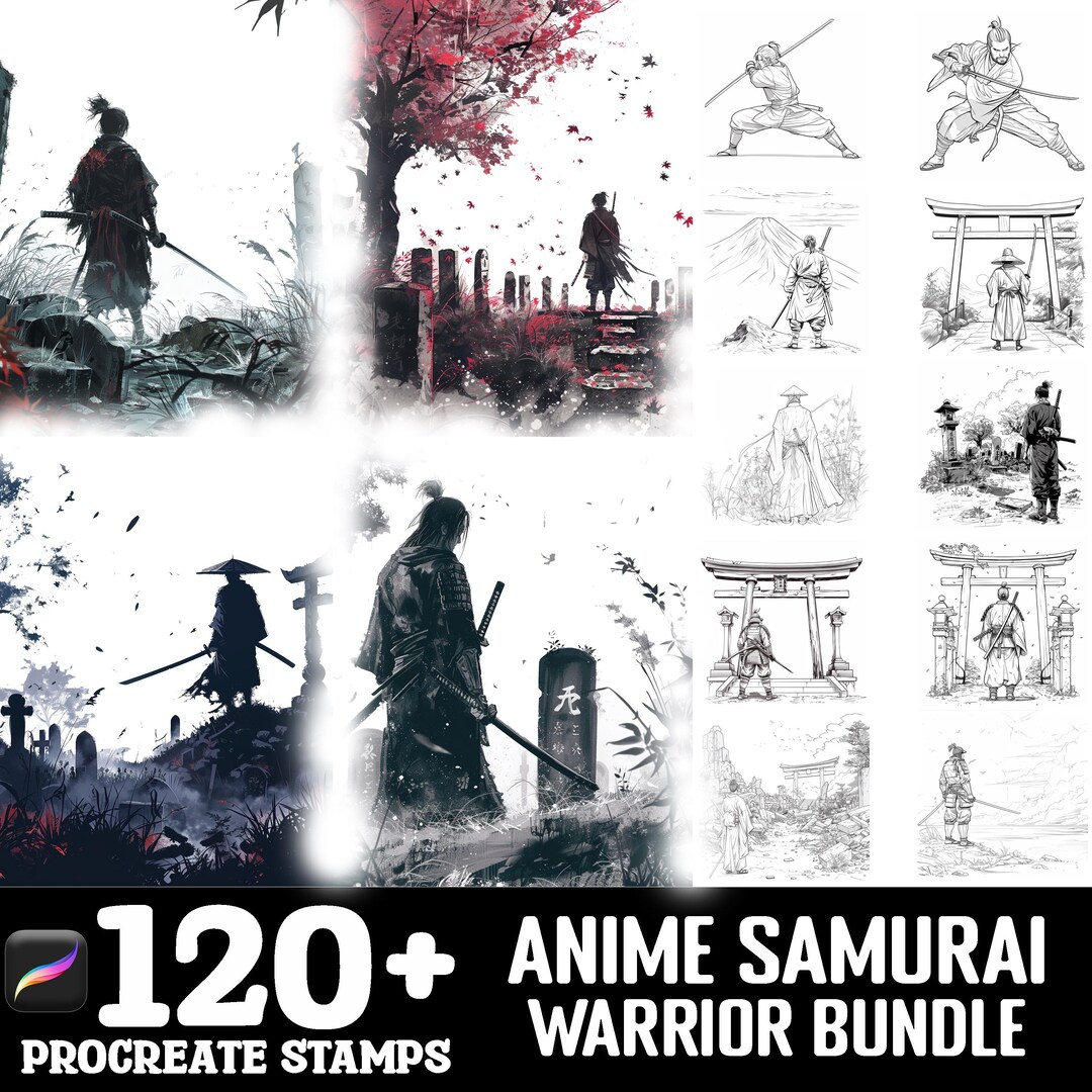 150+ Anime Samurai Warrior Procreate Brush Set | Stamps for Procreate ...