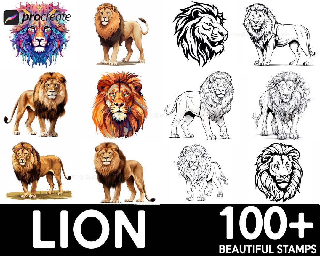100+ Lion Procreate Brush Set | Unique Lion Stamp Brushes | Instant ...