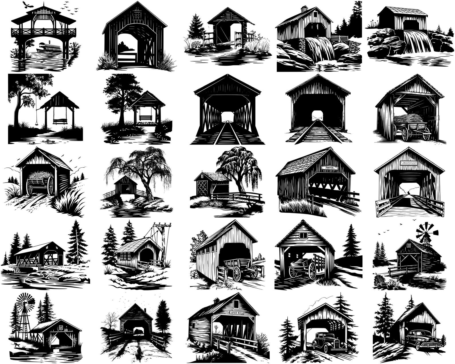Covered Bridge SVG Bundle: 100 Countryside Designs (digital Download ...