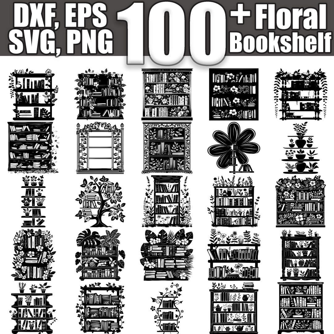 Floral Bookshelf SVG Bundle, Set of 100, Instant Digital Download Svg ...