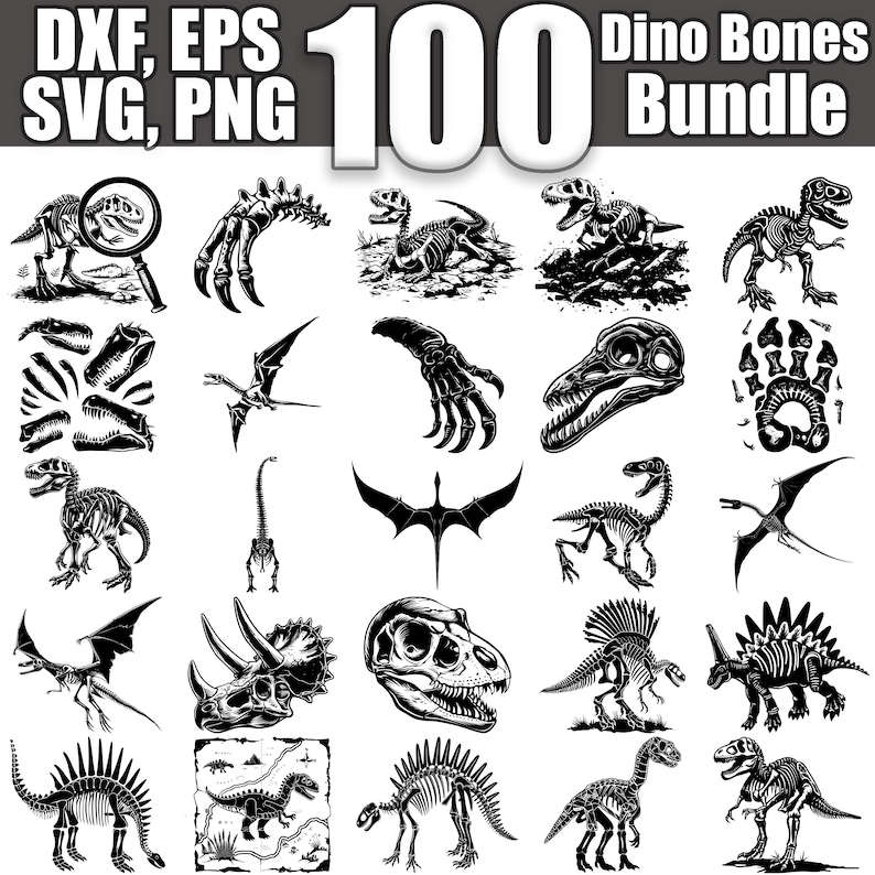 Dino Bones SVG Bundle, Set of 100, Instant Digital Download Svg Png Dxf ...