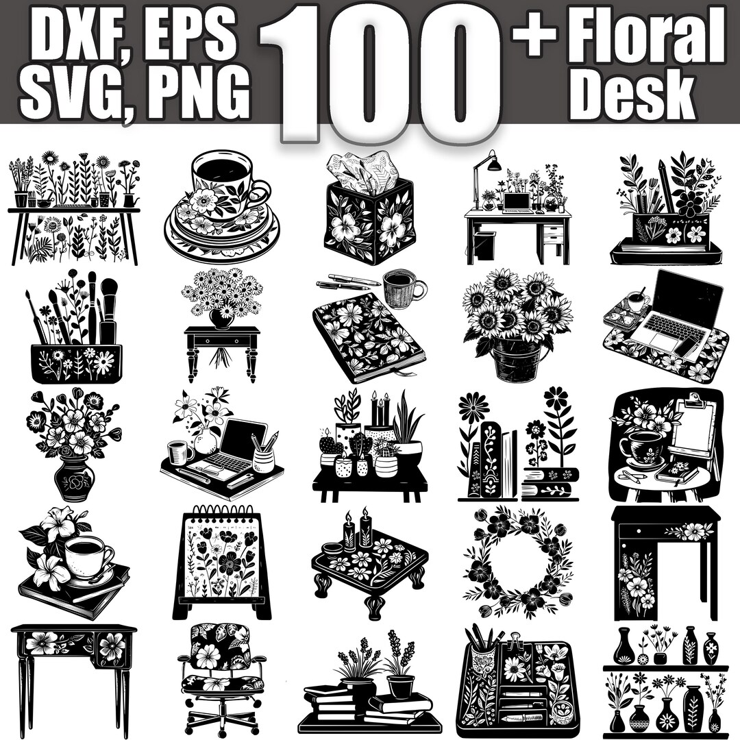 Floral Desk SVG Bundle, Set of 100, Instant Digital Download Svg Png ...
