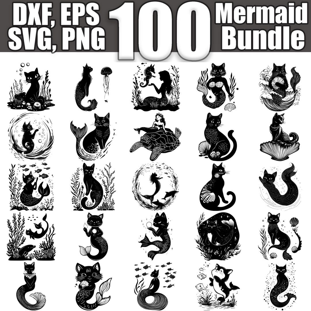 Mermaid SVG Bundle, Set of 100, Instant Digital Download Svg Png Dxf ...