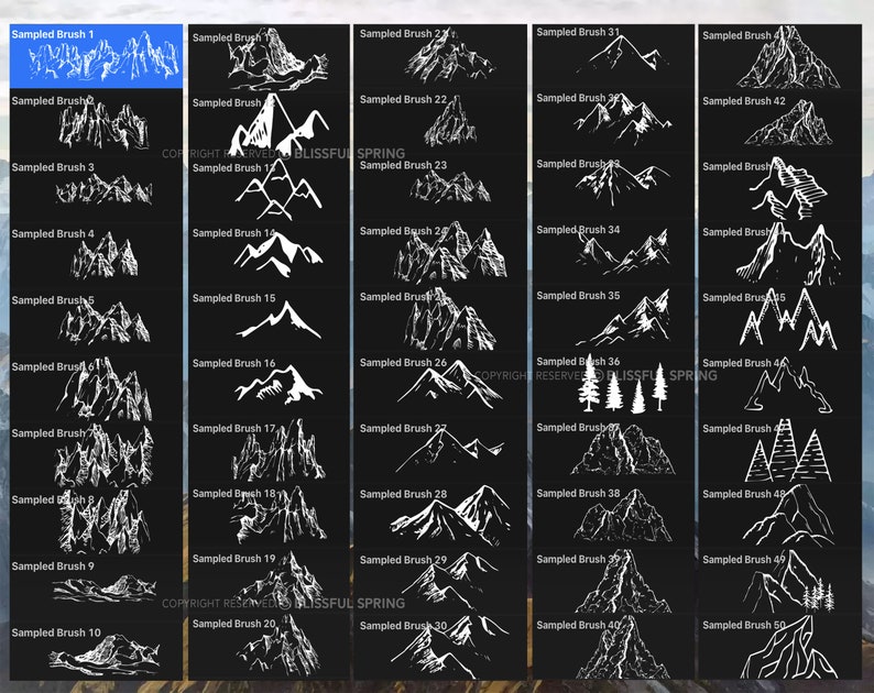 100 Mountain Procreate Stamps Procreate Brushes Procreate - Etsy