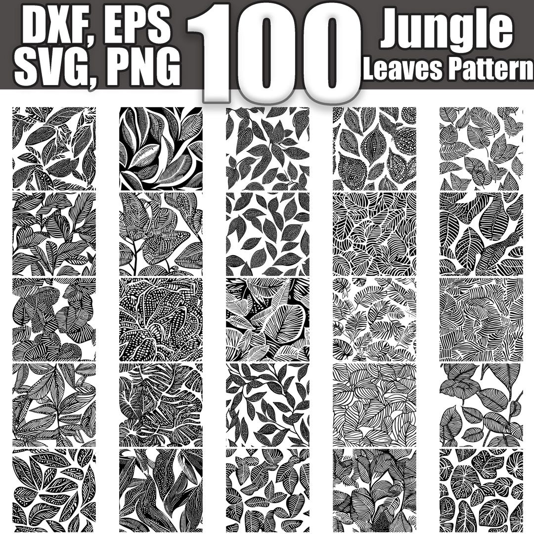 Jungle Leaves Seamless Pattern SVG Bundle: 100 Tropical Designs ...