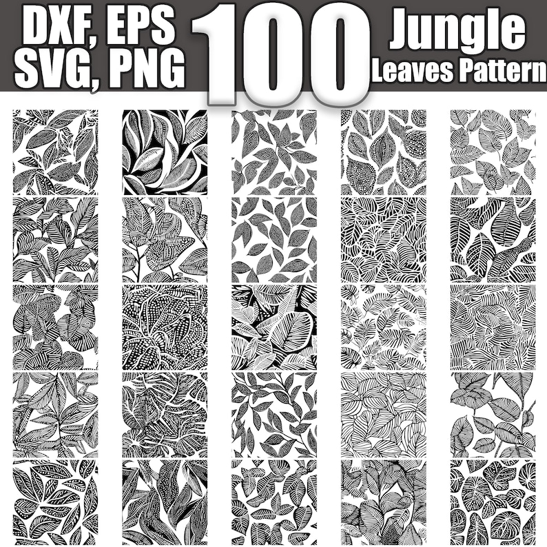 Jungle Leaves Seamless Pattern SVG Bundle: 100 Tropical Designs ...