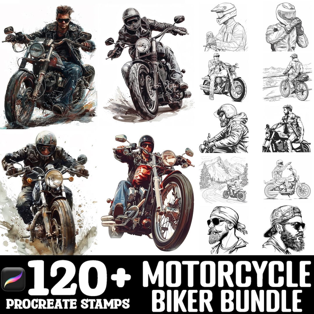 128+ Motorcycle Biker Procreate Brush Set | Stamps for Procreate ...