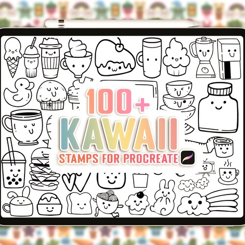 100 Kawaii Procreate Stamps Cute Kawaii Procreate Brush Set - Etsy