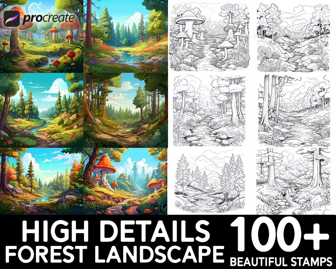 100+ Forest Landscape Procreate Brush Set | Unique Forest Stamp Brushes ...