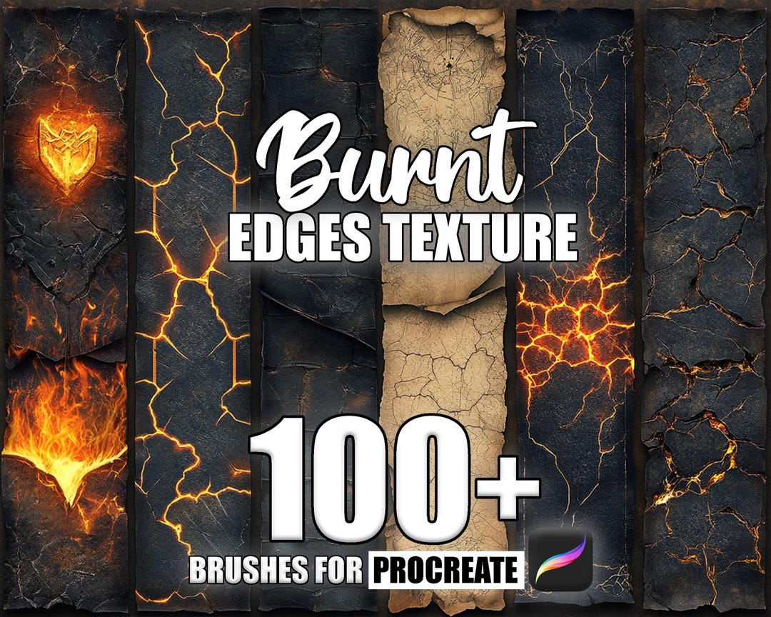 Burnt Edges Procreate Brushes: Seamless Charred Textures (instant ...