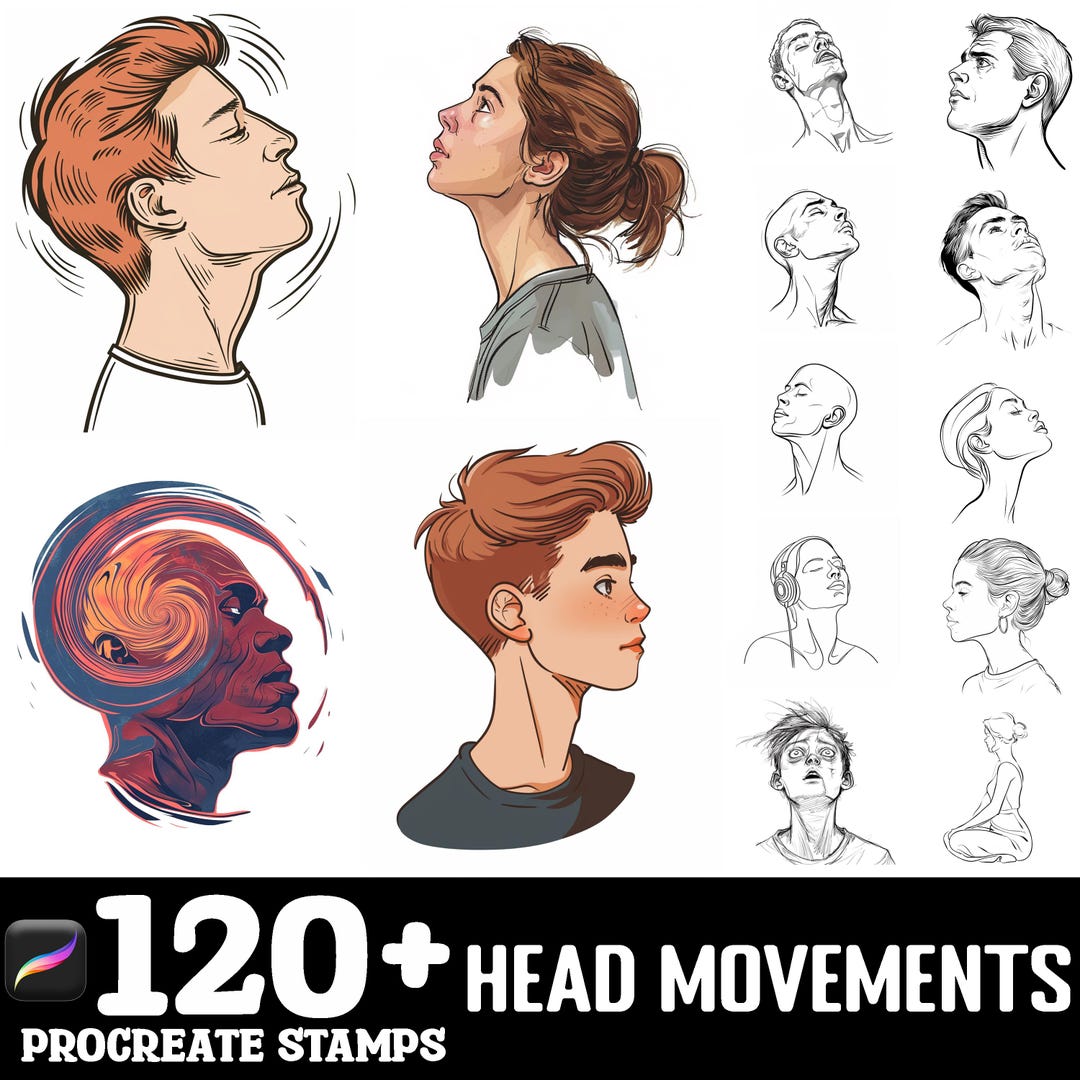 100+ Base Head Movements Procreate Brush Set | Procreate Stamp Brushes ...